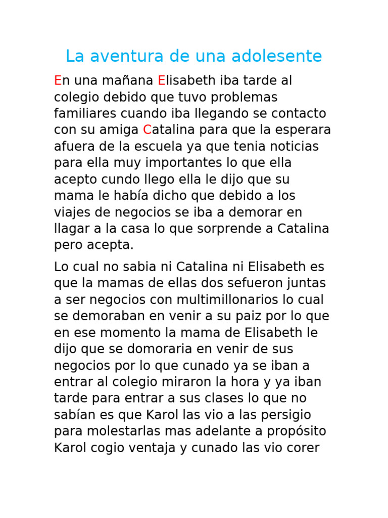 La Aventura de Una Adolesente Cuento Conpleto 2024 | PDF