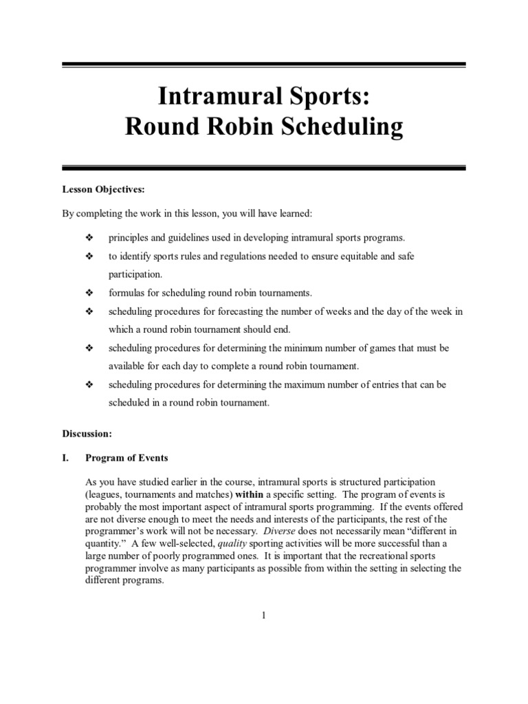 Round Robin Tournament Scheduling Guide | PDF | Sports | Tournament