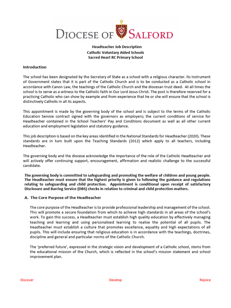 Headteacher Role in Catholic Schools | PDF | Catholic Church | Leadership