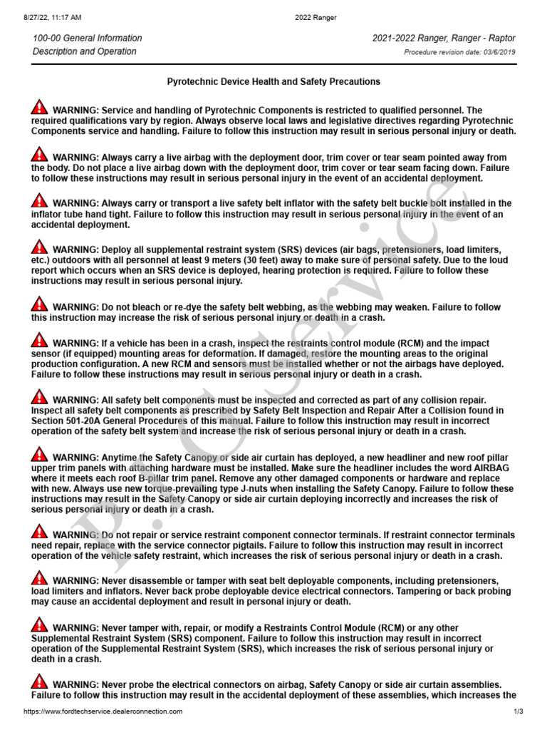 Pyrotechnic Device Health and Safety Precautions | PDF | Airbag | Seat Belt