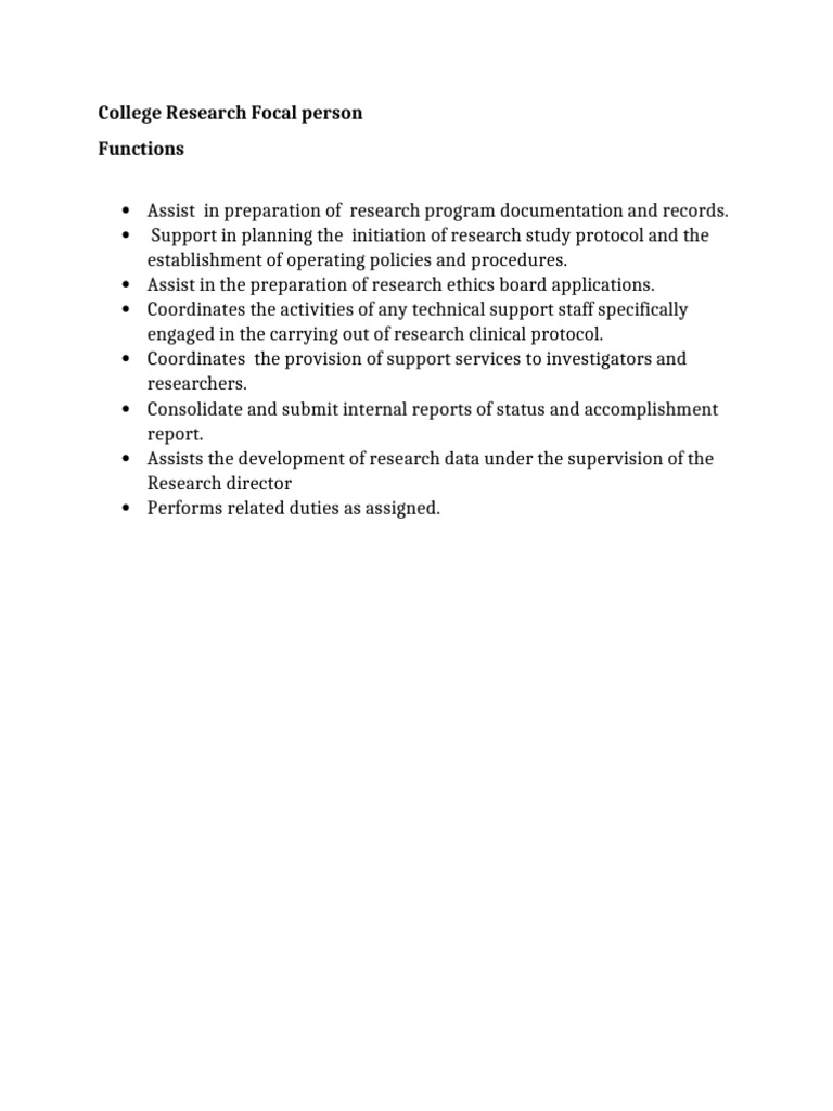Functions of Research Focal Person | PDF