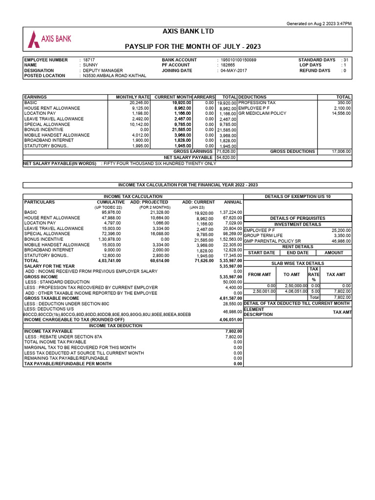 SUNNY PAY SLIPS | PDF | Alternative Minimum Tax | Salary