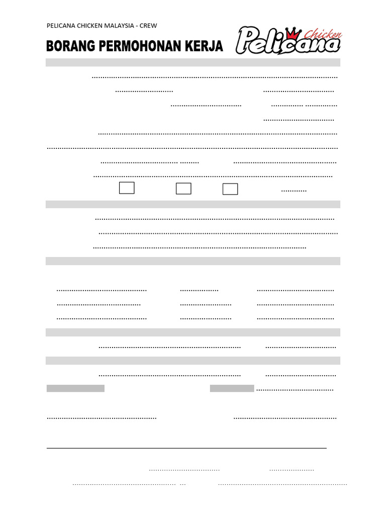 Pelicana Chicken Kuching Application Form | PDF