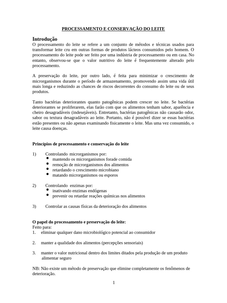 Introdução ao processamento de leite | PDF | Leite | Microrganismo Introdução ao processamento de leite | PDF | Leite | Microrganismo