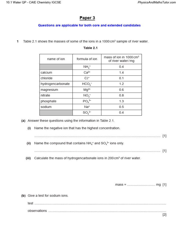 10.1 Water QP | PDF | Chlorine | Chloride