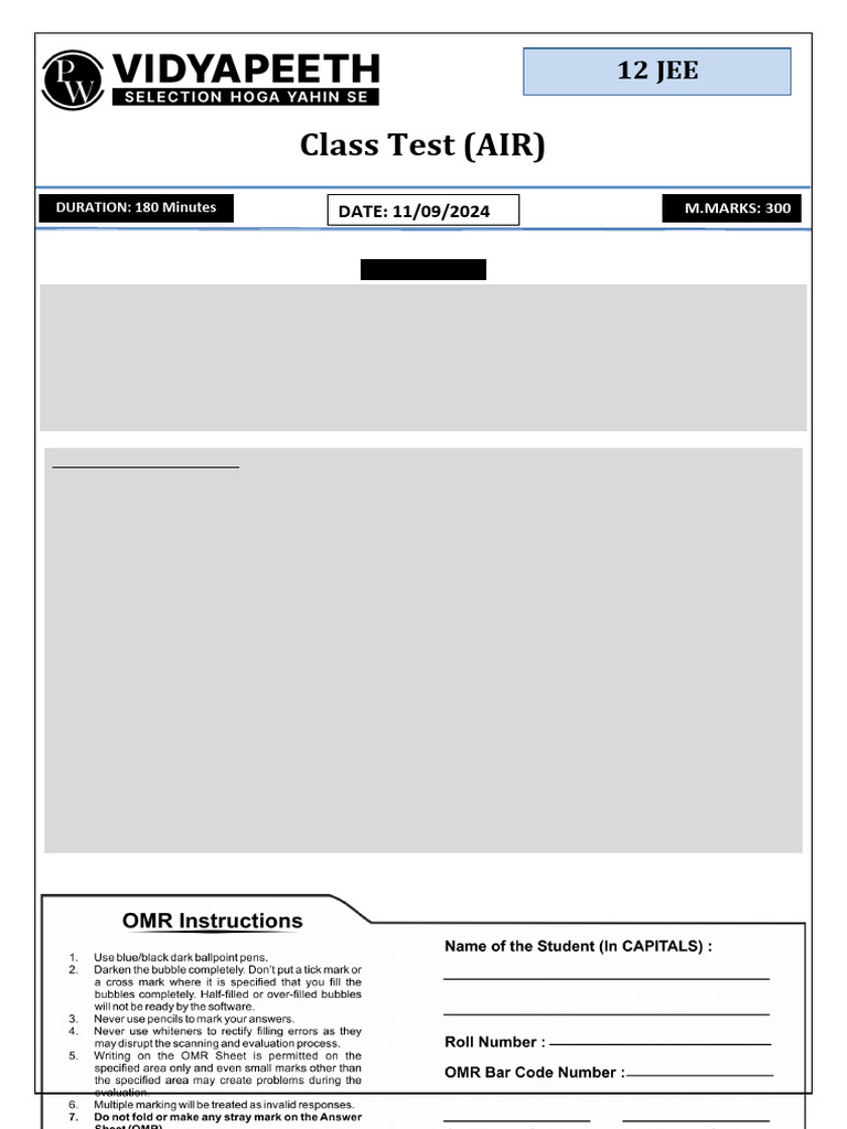 All Phase - 12th JEE - Class Test | PDF | Capacitor | Capacitance