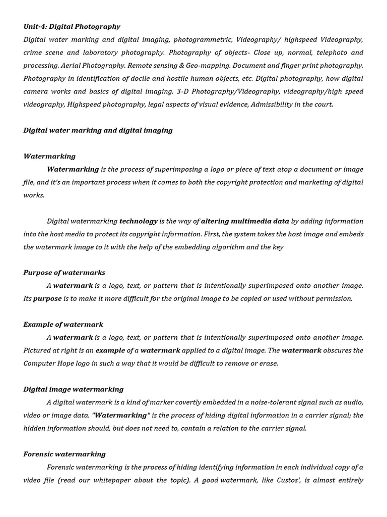 Unit - 4 Csf Photography | PDF | Camera | Imaging