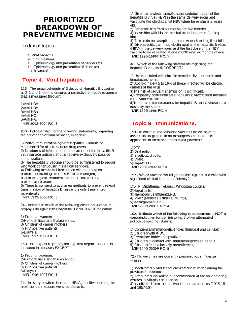 Questions and Answers - Preventive Medicine | PDF | Hepatitis B | Hepatitis