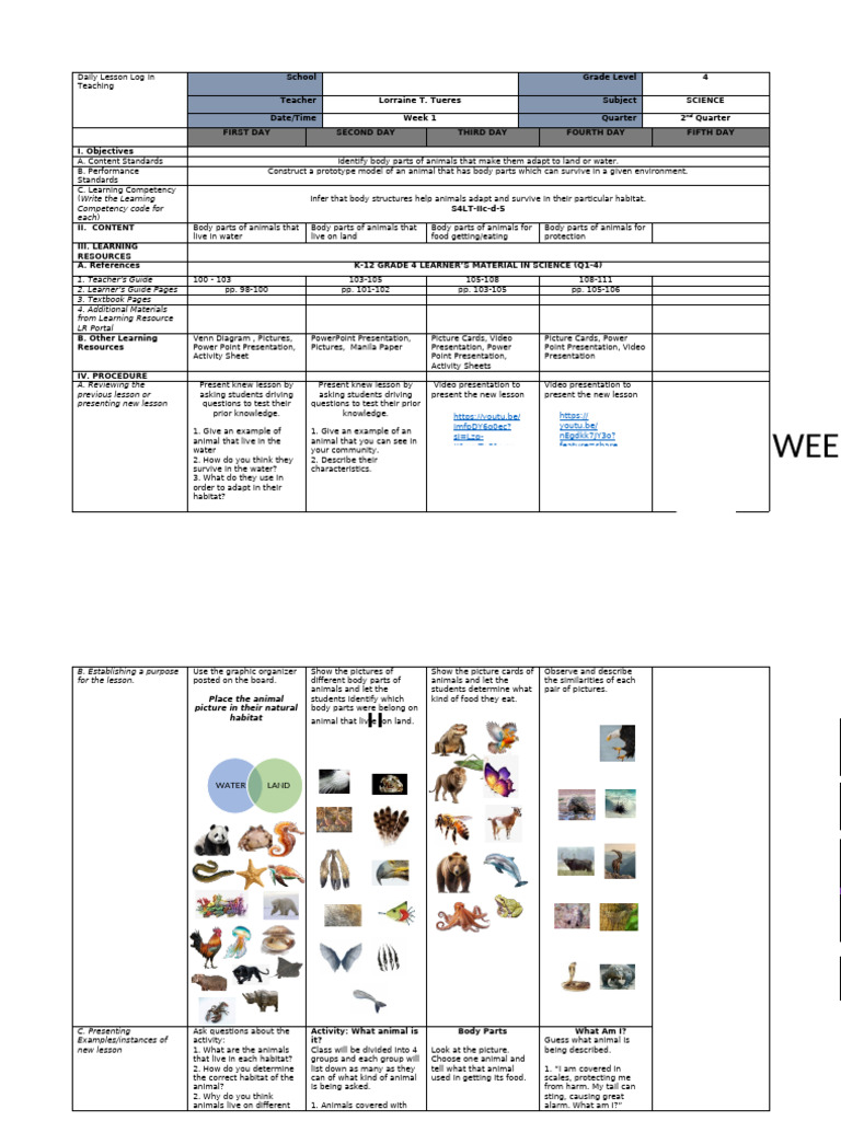 Daily Lesson Log in Teaching - SCIENCE4 - 2ndquarter | PDF | Predation ...