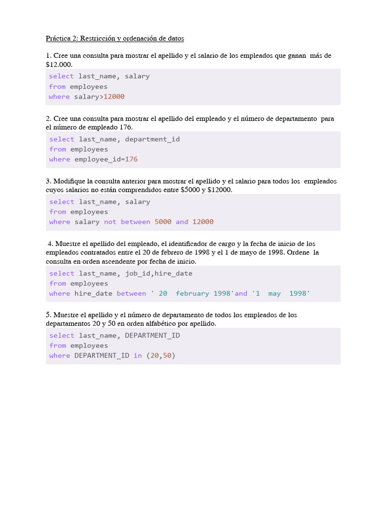Consultas SQL para Filtrar Empleados | PDF