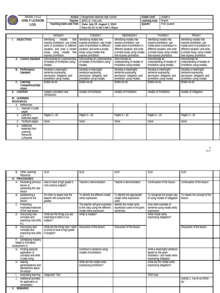 g9- dll final 1st week- Q1 | PDF | Learning | Cognition