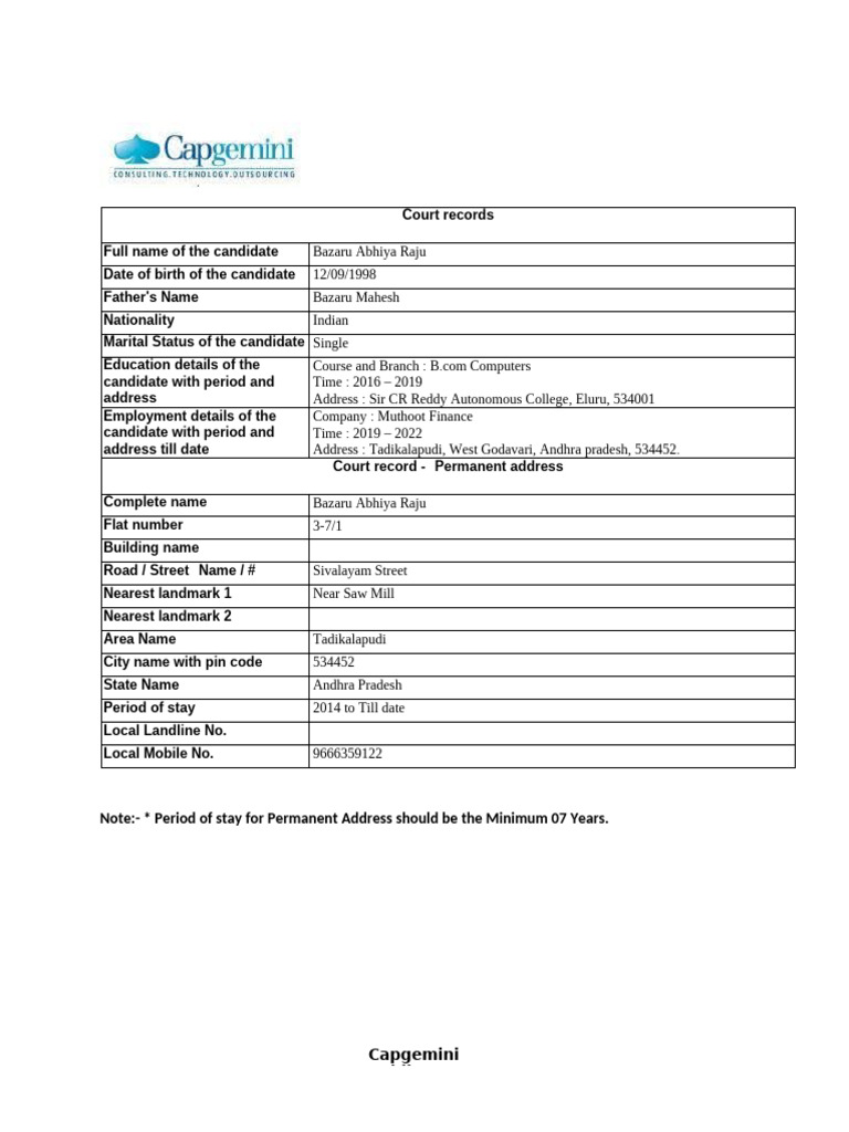 Court Record Form | PDF