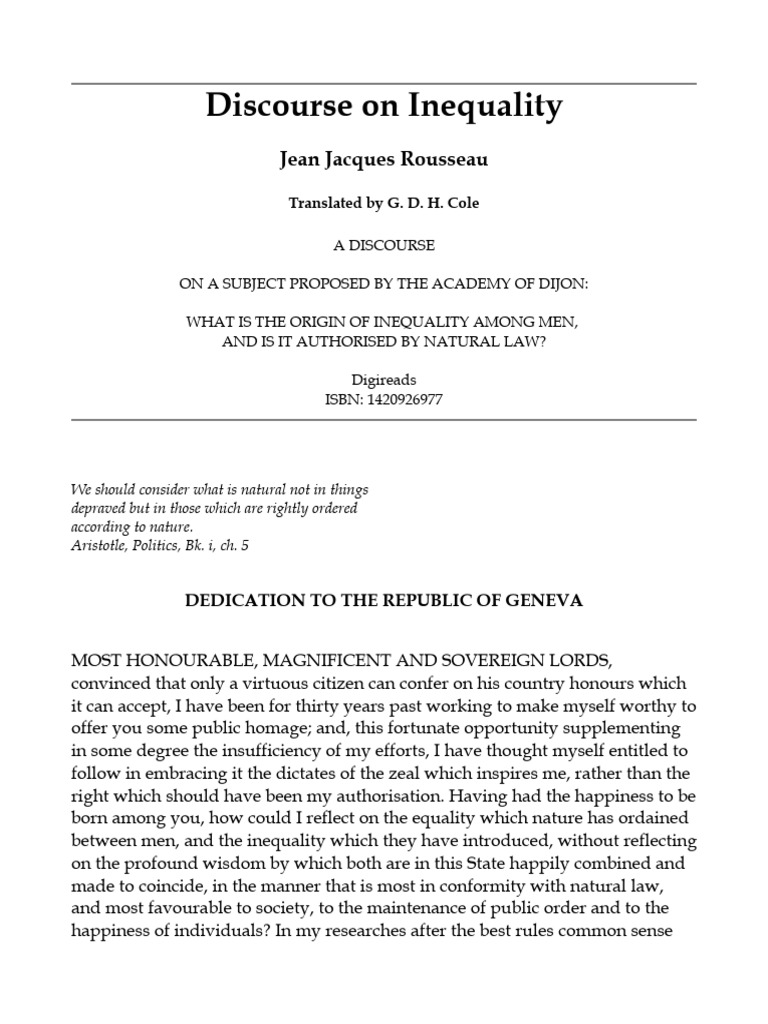 Discourse On The Origin of Inequality - Jean-Jacques Rousseau | PDF ...