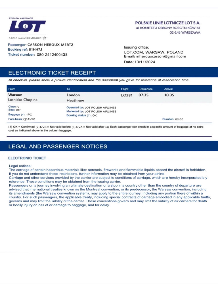 LOT. Flight Ticket | PDF