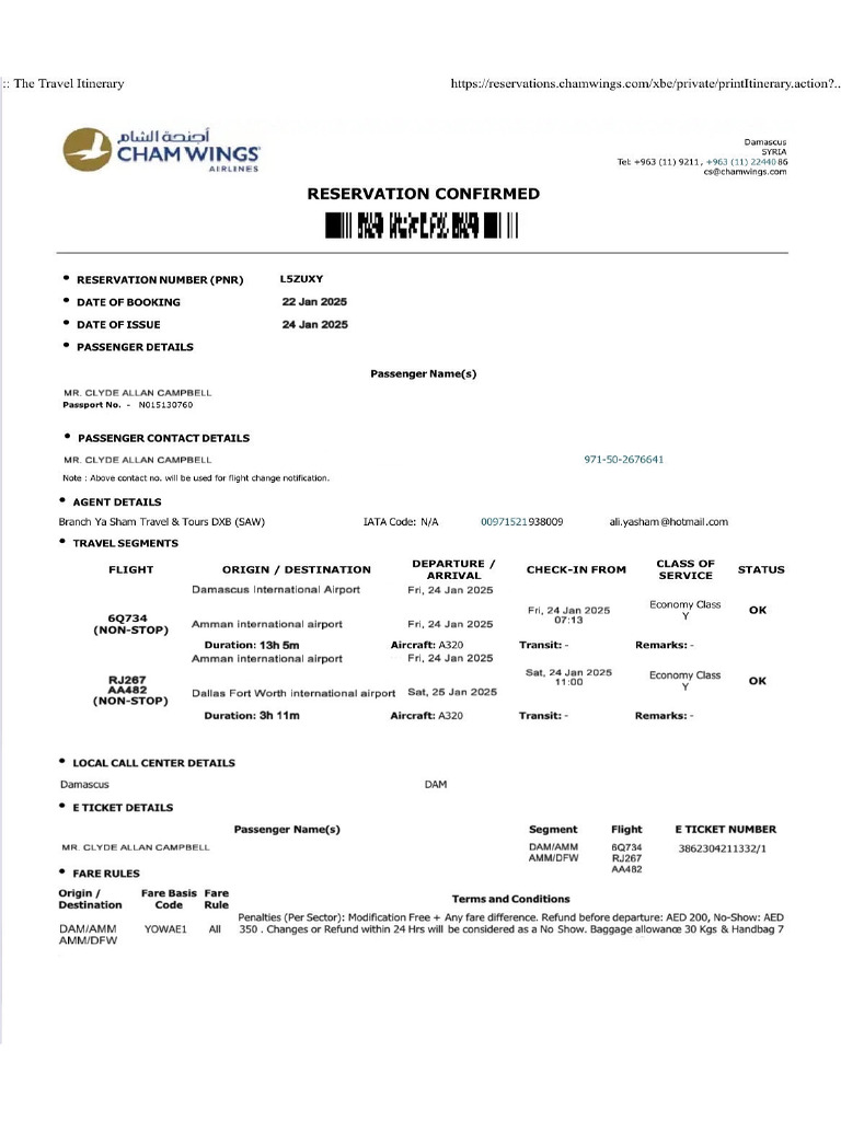 Syria flight ticket confirmation. | PDF