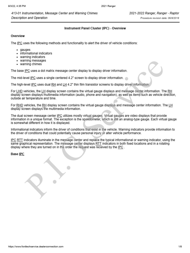 Instrument Panel Cluster (IPC) - Overview | PDF | Vehicle Industry | Car