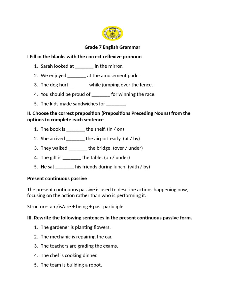Grade 7 English Grammar | PDF