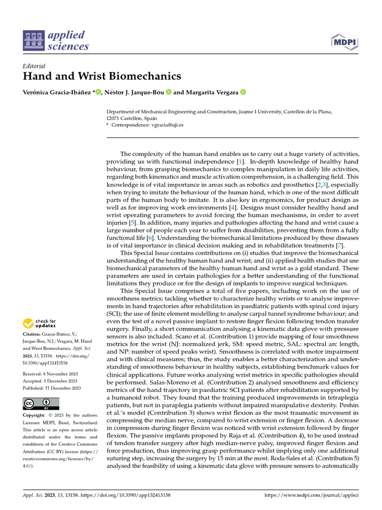 Hand and Wrist Biomechanics Insights | PDF | Biomechanics | Hand