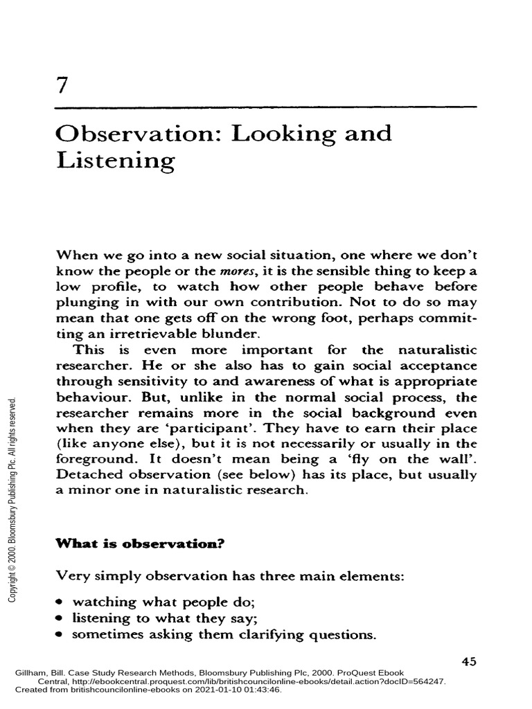 7_Observation_Looking_and_Listening) | PDF | Case Study | Quantitative ...