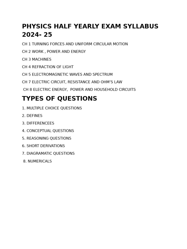 Phy Syllabus for Hye 2024-25 | PDF