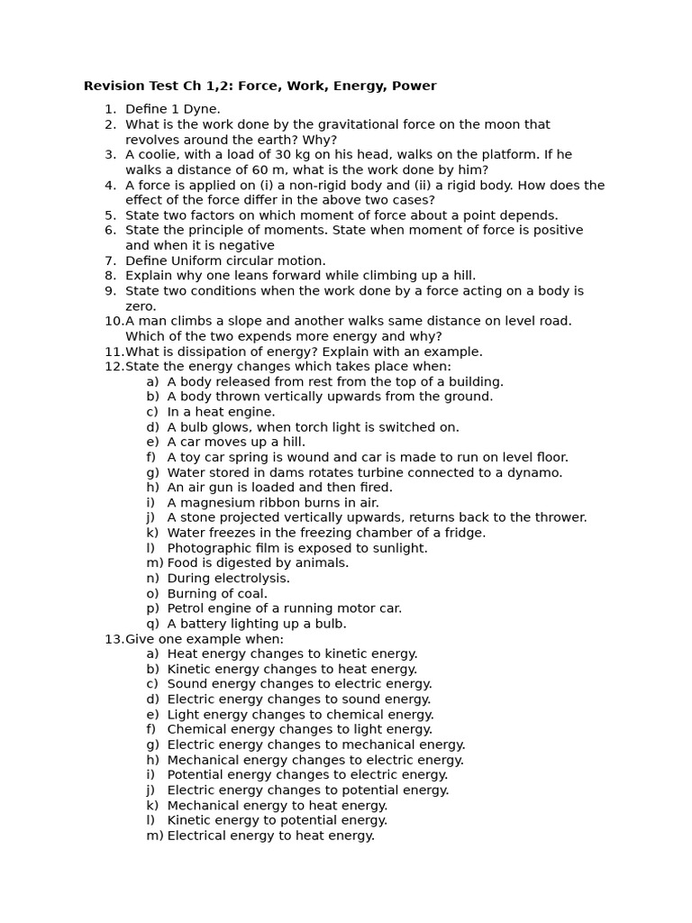 RT 1 Ch 1,2 Force, Work | PDF | Force | Oscillation