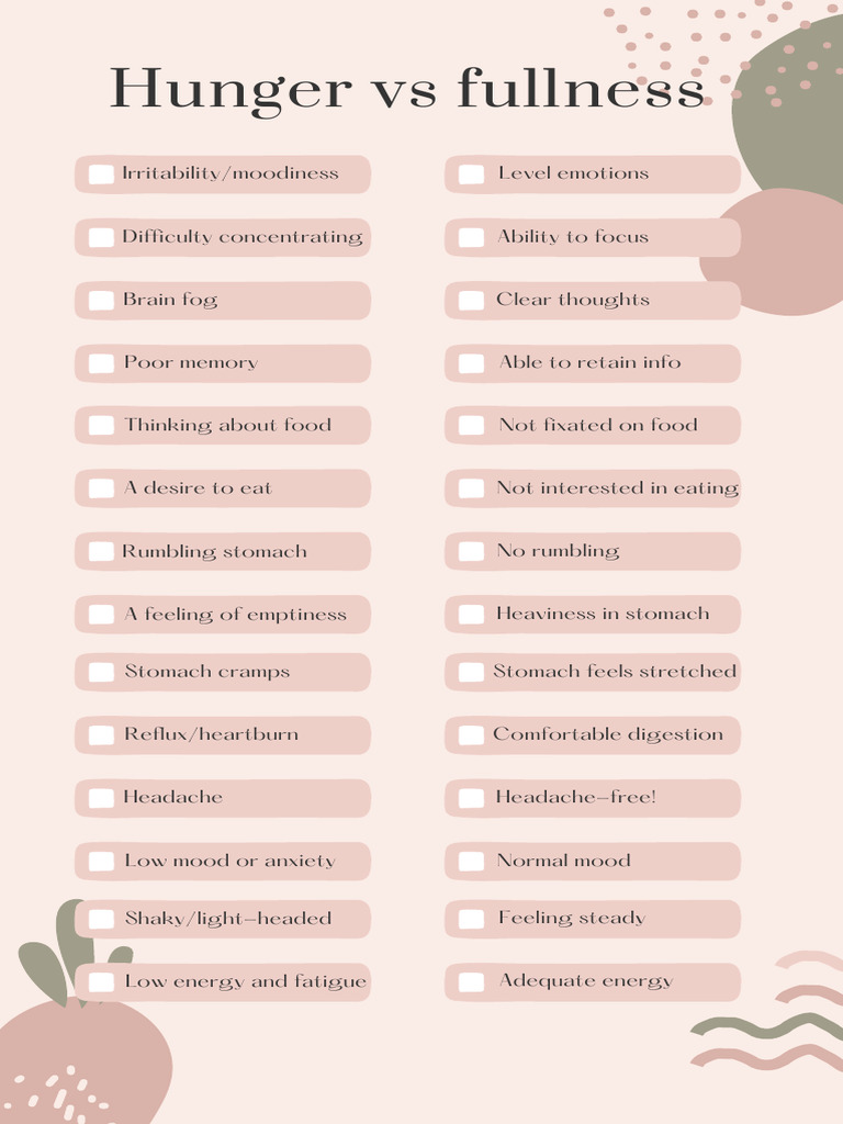 Recognizing Hunger and Fullness Signs | PDF