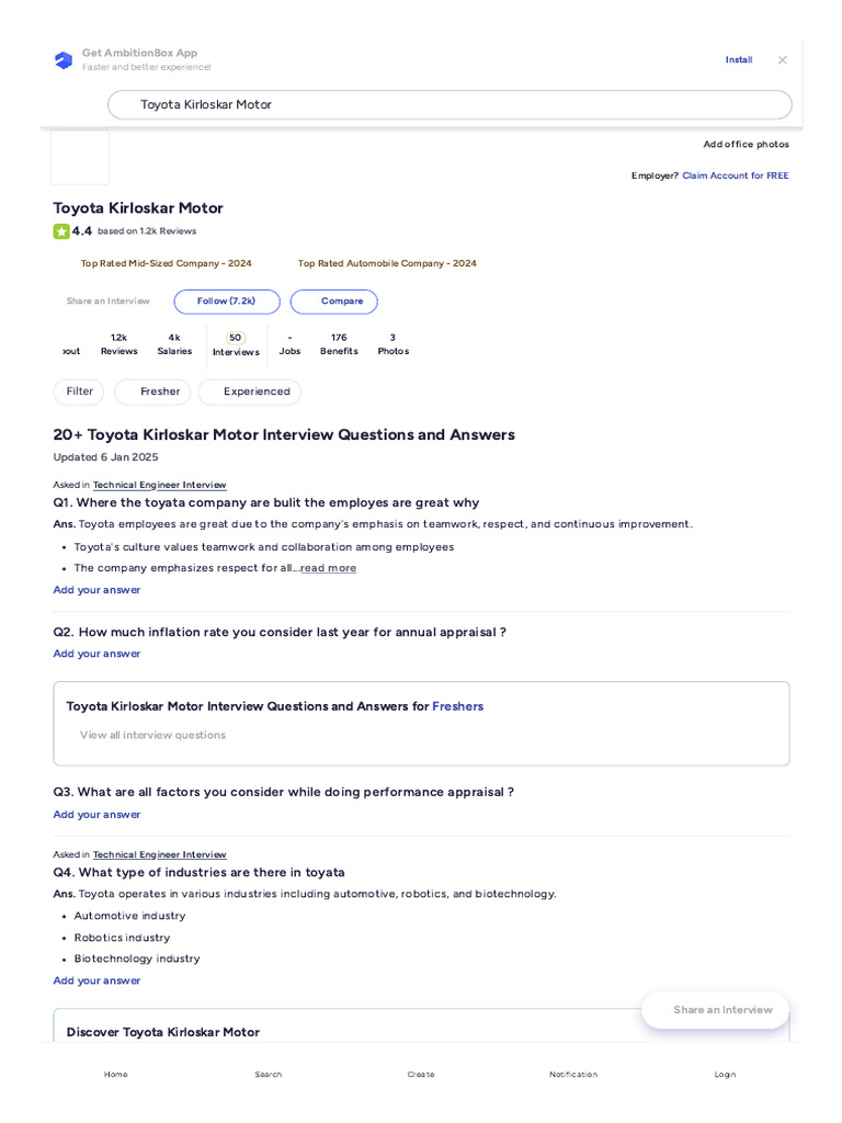Toyota Kirloskar Motor Interview Guide | PDF | Toyota | Engines