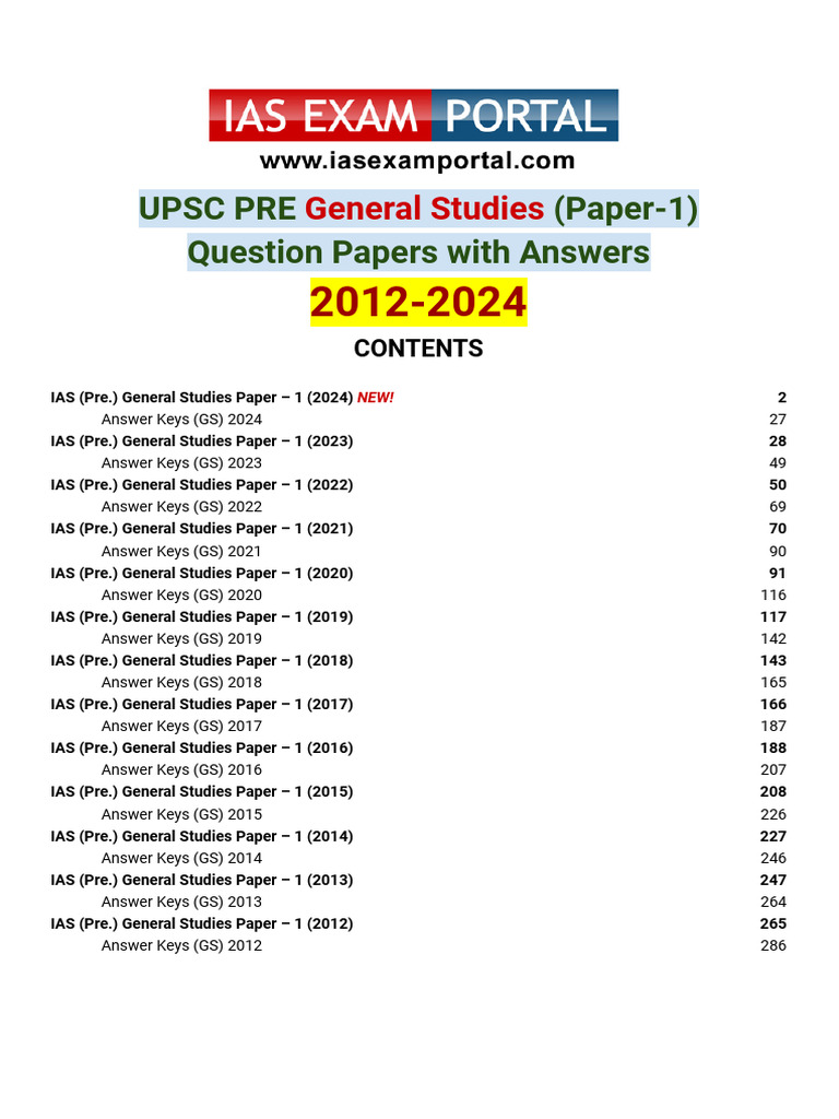 UPSC Pre GS Paper-1 Question Papers 2012-2024 | PDF | Commander