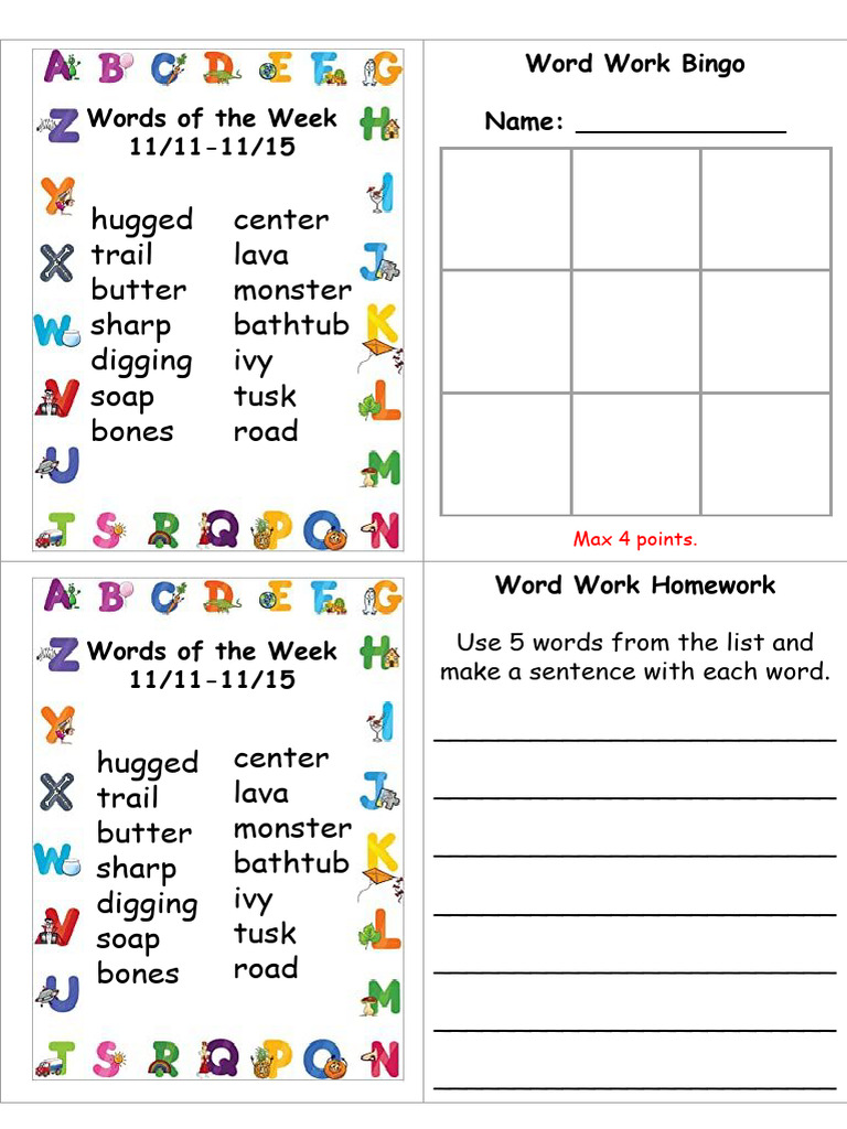 24 - 25 Q3 Word Work Bingo and Word List Sheet | PDF