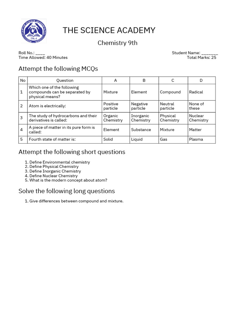 chem paper class 13 | PDF