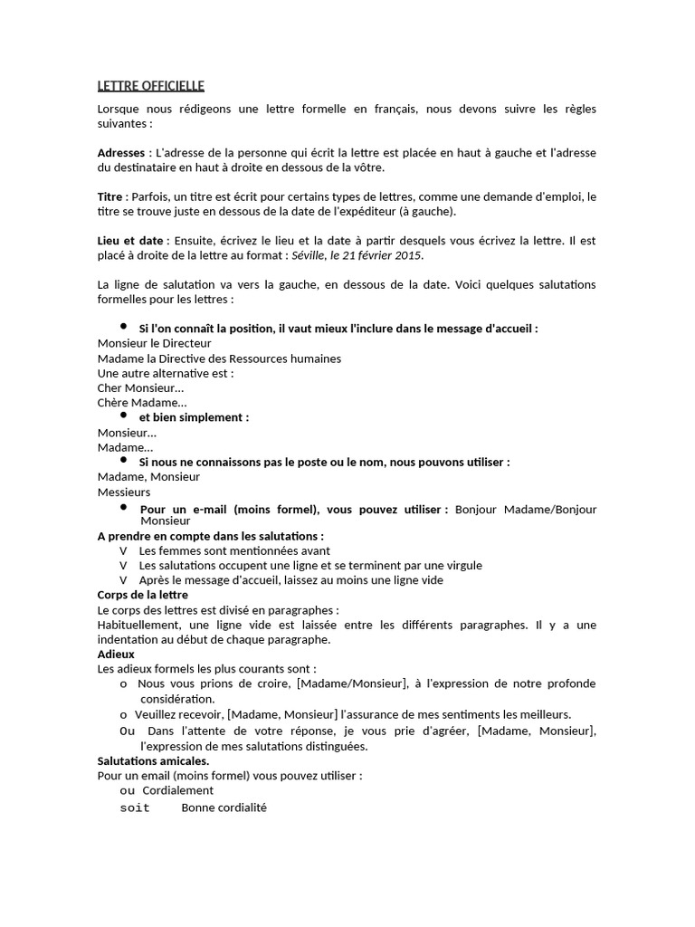 Rédaction d'une lettre formelle en français | PDF