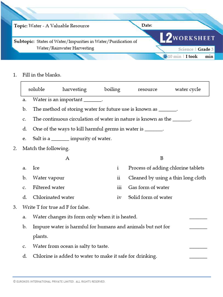Worksheet6909Question | PDF | Water | Water Purification