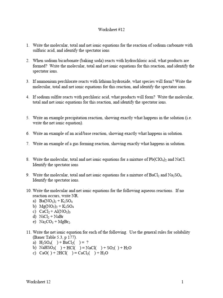 Types of Equation Worksheet | PDF | Aqueous Solution | Salt (Chemistry)