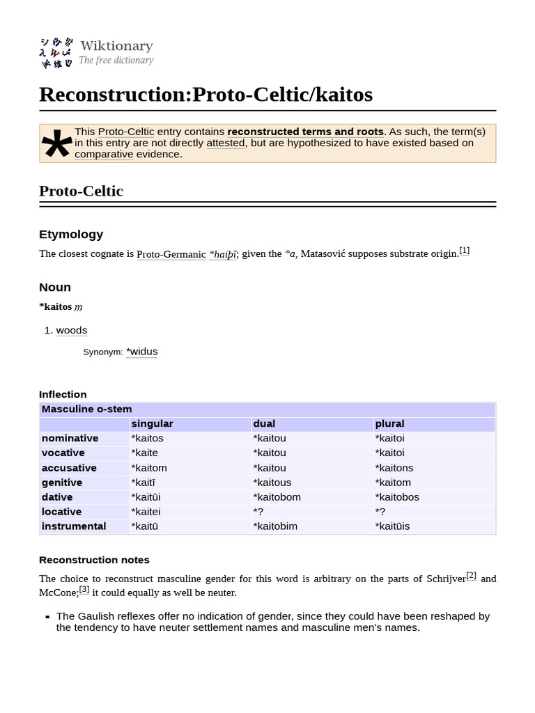 Reconstruction Proto-Celtic Kaitos | PDF | Grammatical Gender ...