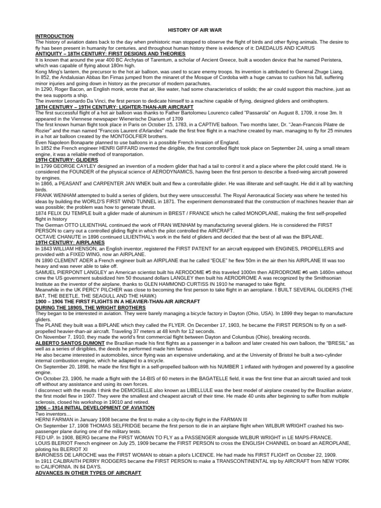 History of Aviation and Air Warfare | PDF | Airplane | Aircraft