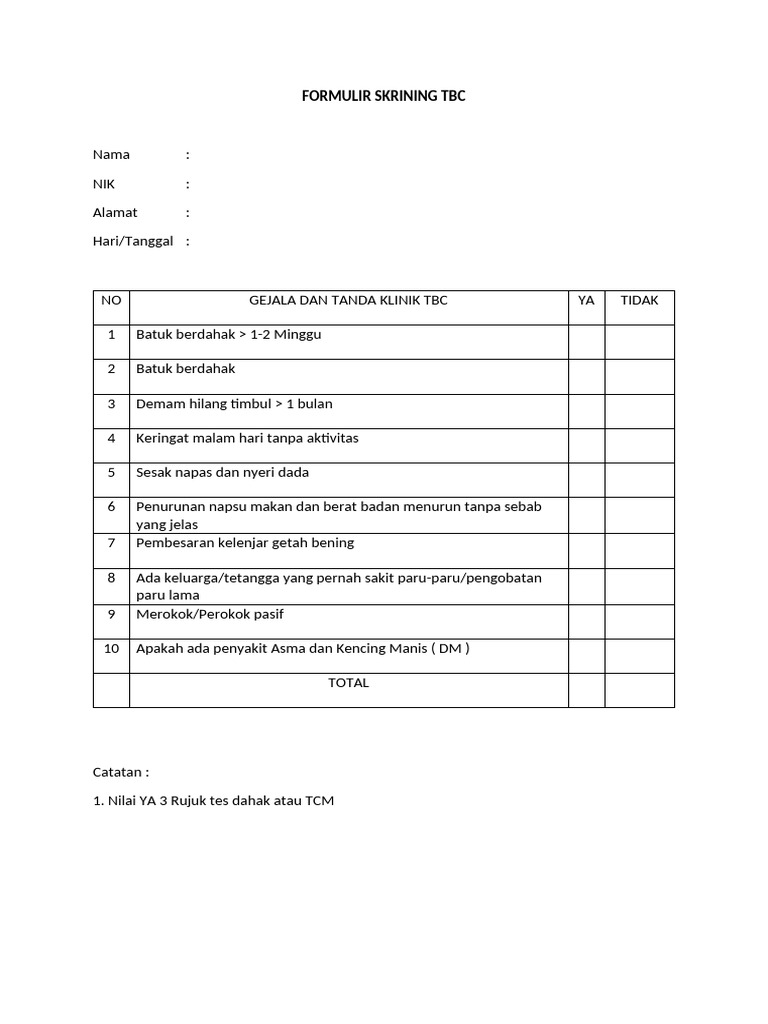Formulir Skrining TBC | PDF