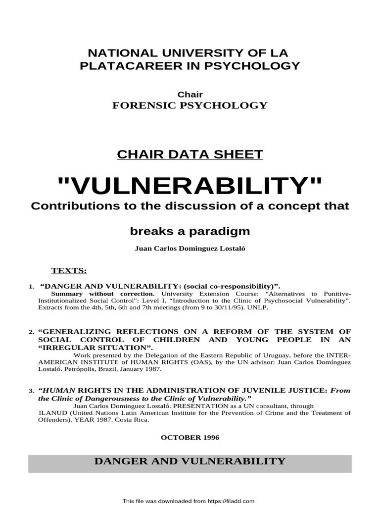 Dominguez Lostaló Chair File VULNERABILITY Psychosocial PDF | PDF ...