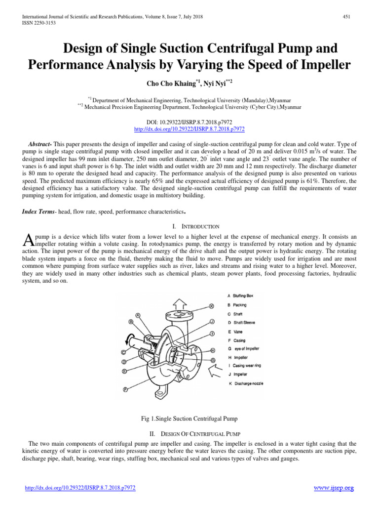 Design of Single Suction Centrifugal Pum | PDF | Pump | Mechanics
