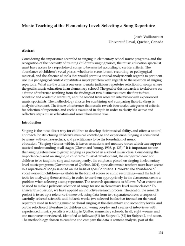 View of Music Teaching at The Elementary Level | PDF