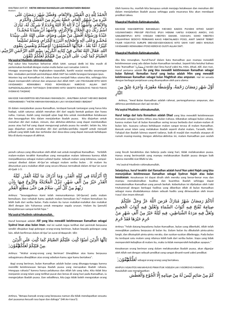 KHUTBAH RAMADAN Editanku 2023 | PDF