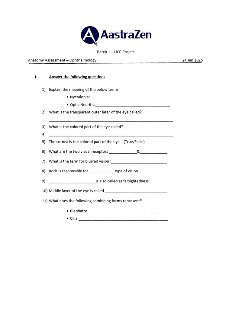 Batch 1 Assessment - Ophthalmology | PDF