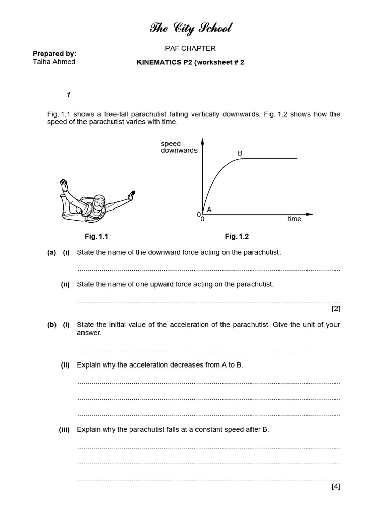 Kinematics and Forces Worksheet | PDF | Force | Parachuting