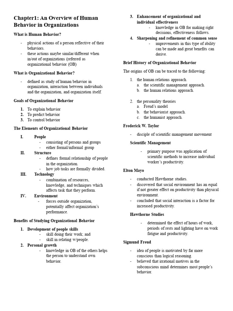 Elective Notes 1 Pdf Organizational Behavior Behavior
