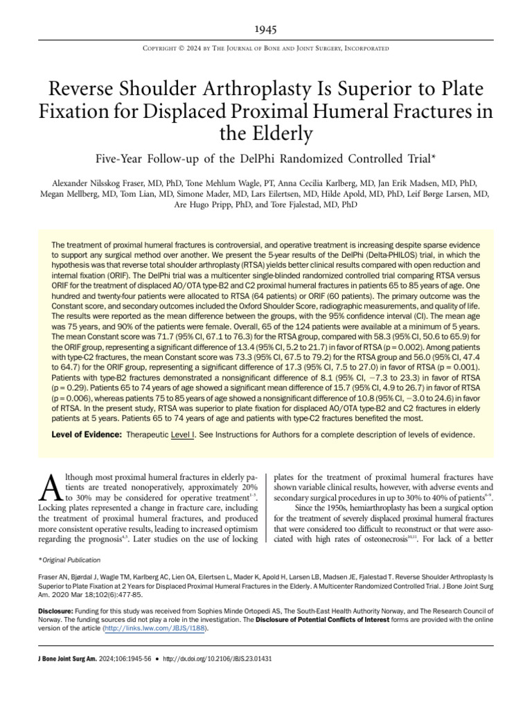 Reverse Shoulder Arthroplasty Is Superior To Plate Fixation For ...