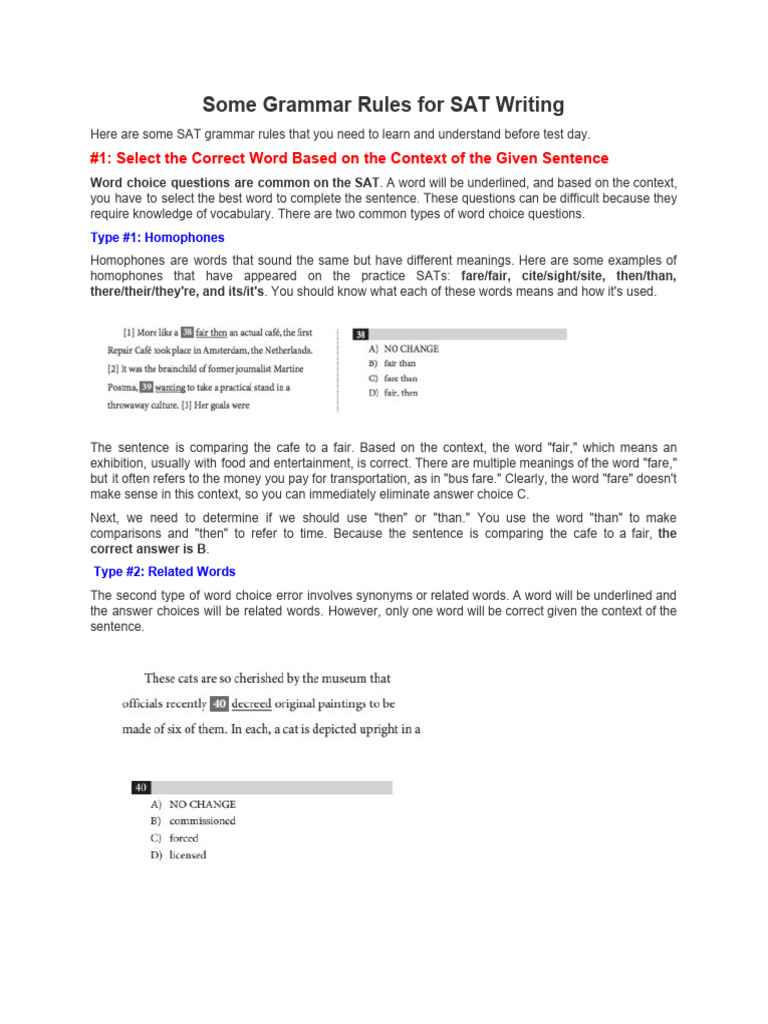 SAT Grammar Tips for Students | PDF | Grammatical Number | Verb