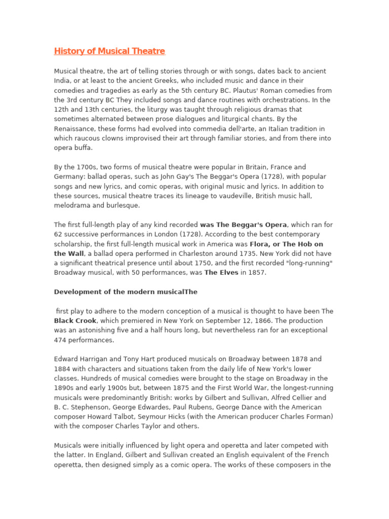 History of Musical Theatre | PDF | Musical Theatre | Theatre