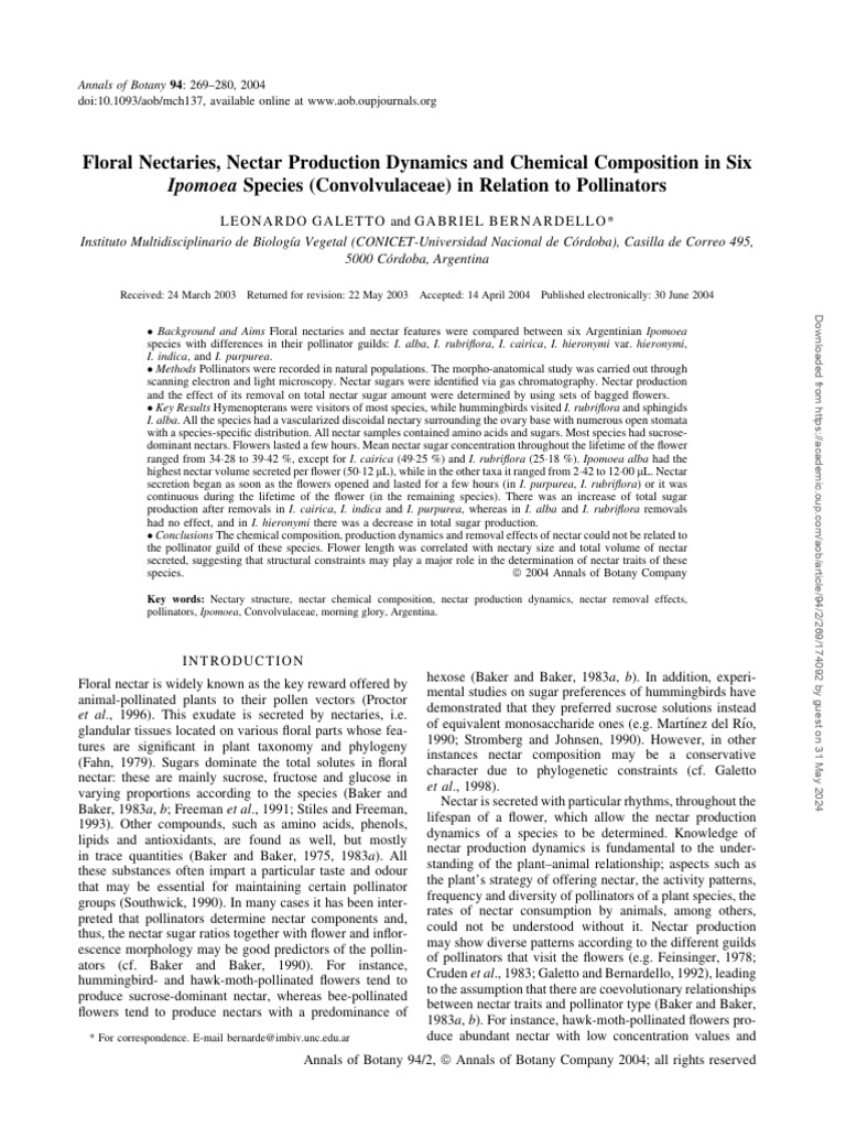 2004 - Floral Nectaries, Nectar Production Dynamics and Chemical ...