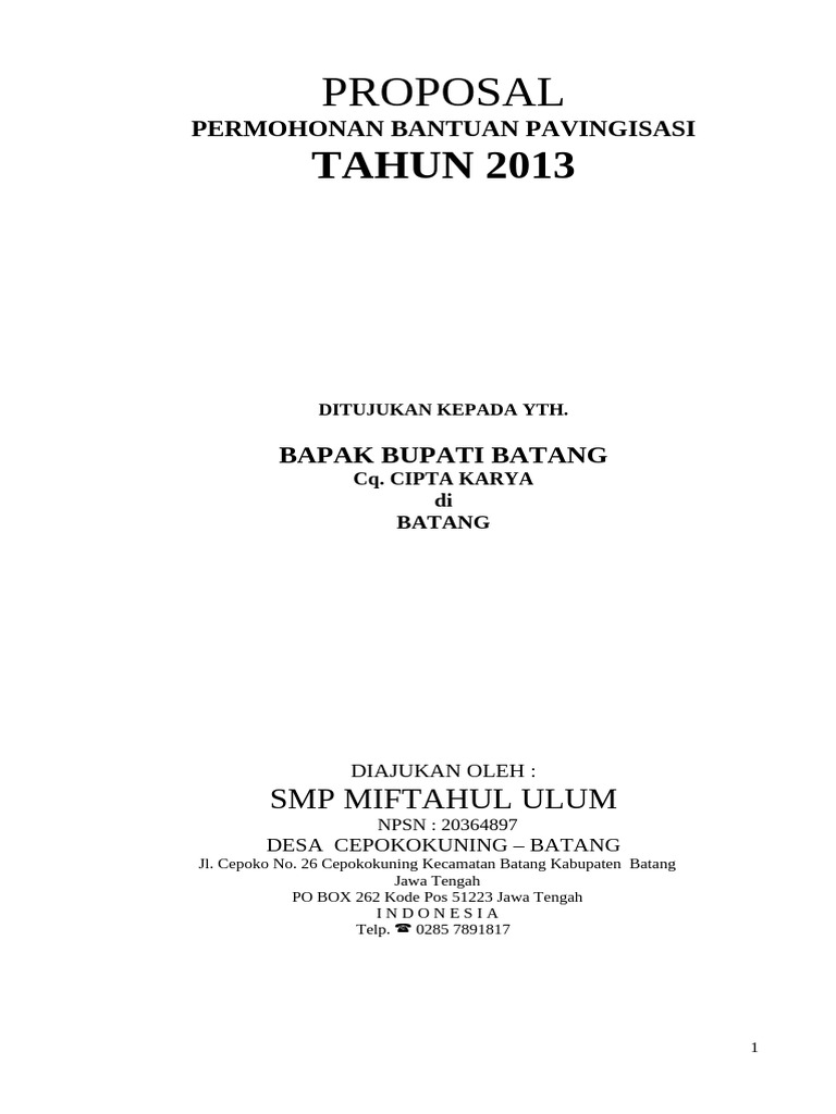 Proposal Bantuan Paving SMP | PDF