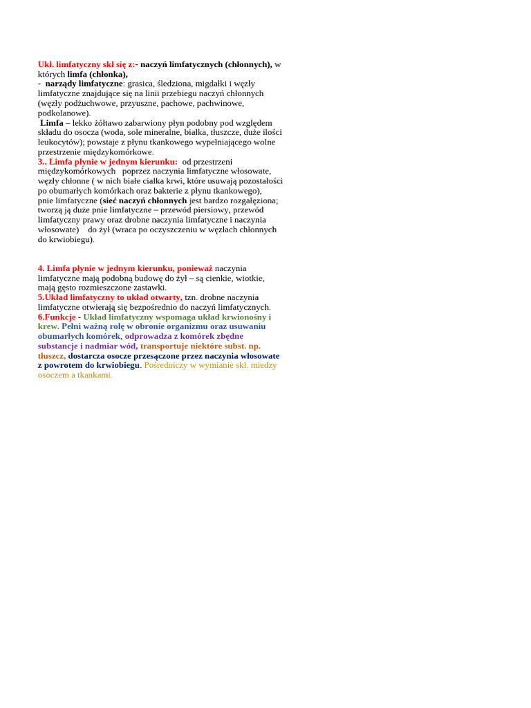 Układ Limfatyczny - NOTATKA W PIGULCE | PDF