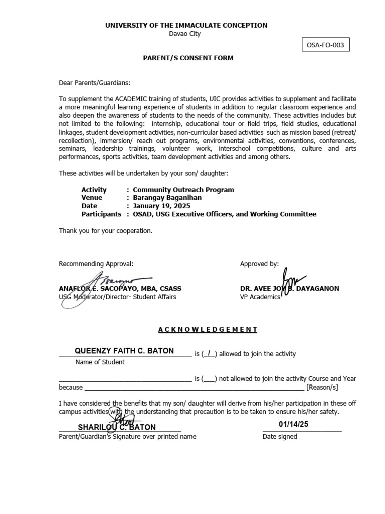 1.10.25 Community Outreach Program - Consent Form | PDF | Behavior ...